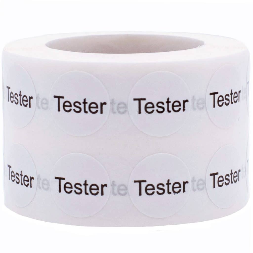 Small White Tester Stickers 1/2" Round | InStockLabels.com