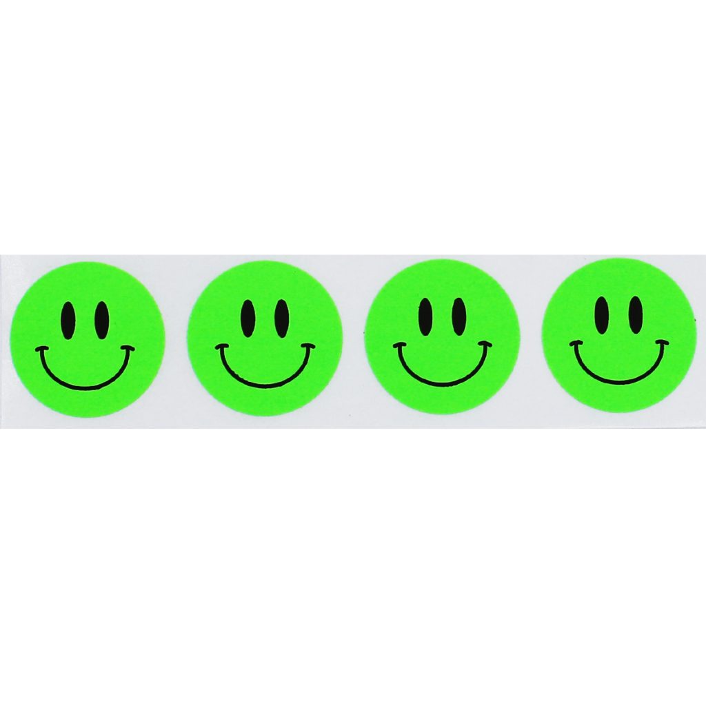 Fluorescent Green Smiley Face Stickers 3/4" | InStockLabels.com
