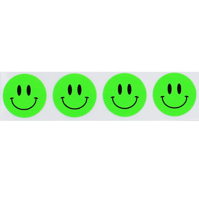 Fluorescent Green Smiley Face Stickers 3/4" | InStockLabels.com