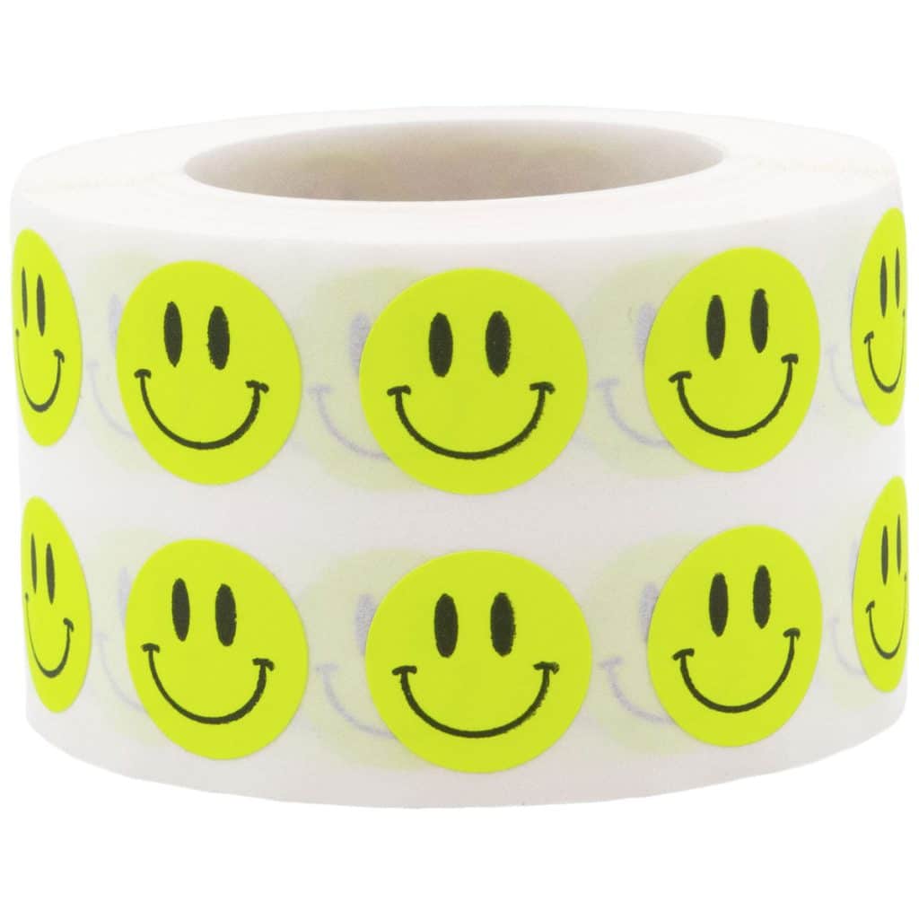 Small Fluorescent Yellow Smiley Face Stickers 1/2" | InStockLabels.com