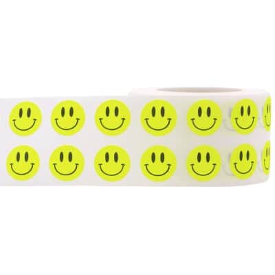 Small Fluorescent Yellow Smiley Face Stickers 1/2" | InStockLabels.com