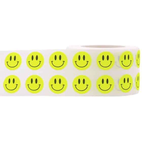 Small Fluorescent Yellow Smiley Face Stickers 1/2" | InStockLabels.com