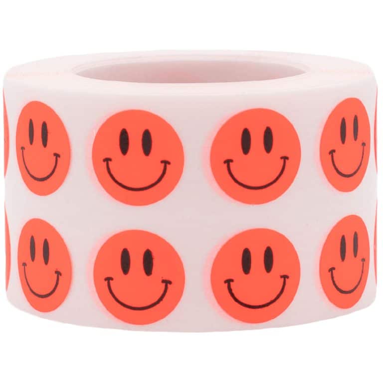 Small Fluorescent Red Smiley Face Stickers 1/2" | InStockLabels.com