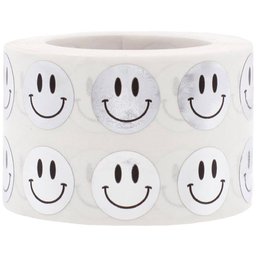 Small Metallic Silver Smiley Face Stickers 1/2" | InStockLabels.com
