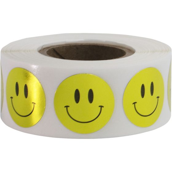 Metallic Gold Smiley Face Stickers 3/4" | InStockLabels.com