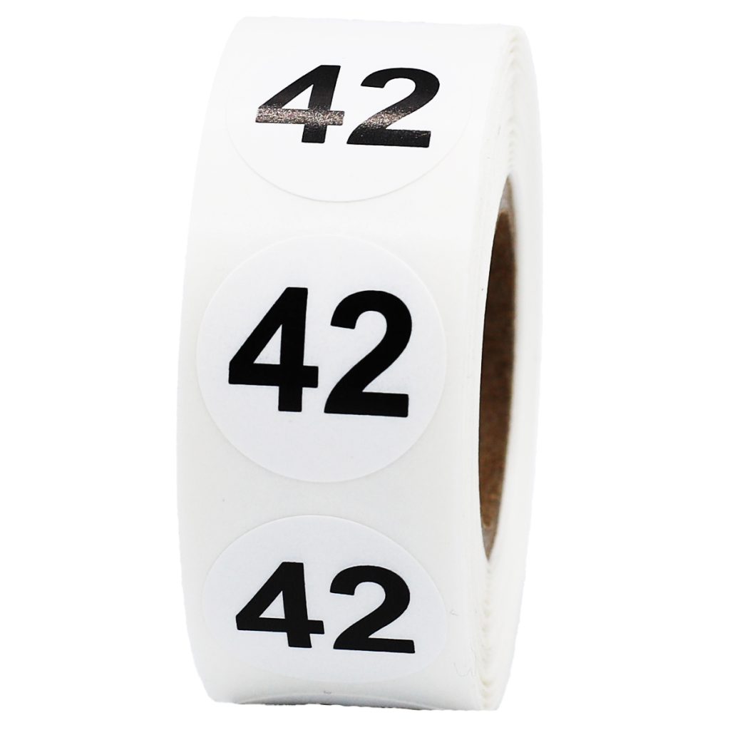 White Number 42 Stickers 3/4" | InStockLabels.com