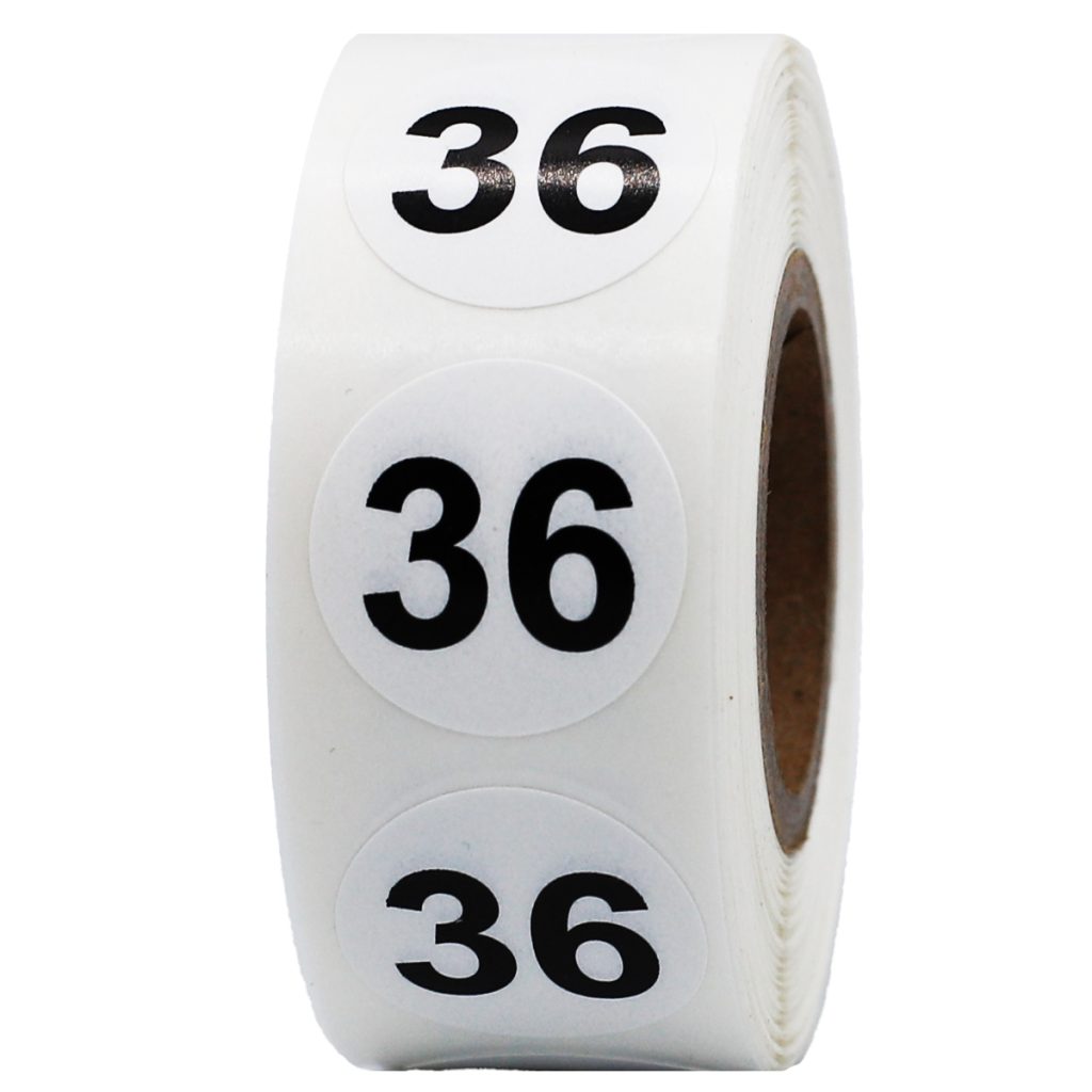 White Number 36 Stickers 3/4" | InStockLabels.com