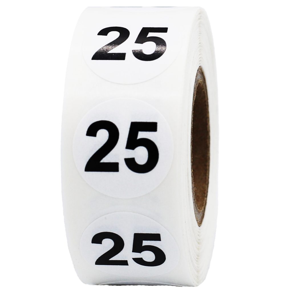 White Number 25 Stickers 3/4" | InStockLabels.com
