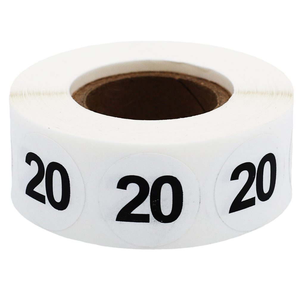 White Number 20 Stickers 3/4" | InStockLabels.com
