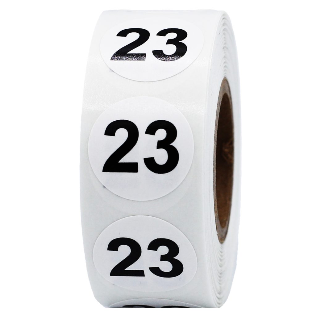 White Number 23 Stickers 3/4" | InStockLabels.com