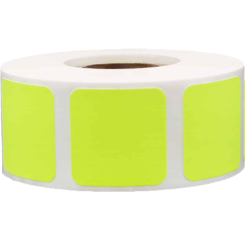 Fluorescent Yellow Labels 1" Square | InstockLabels.com