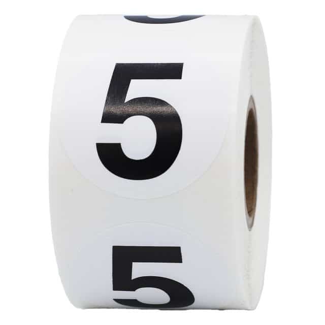 Number 5 Stickers Black/White 1.5" Round | InStockLabels.com