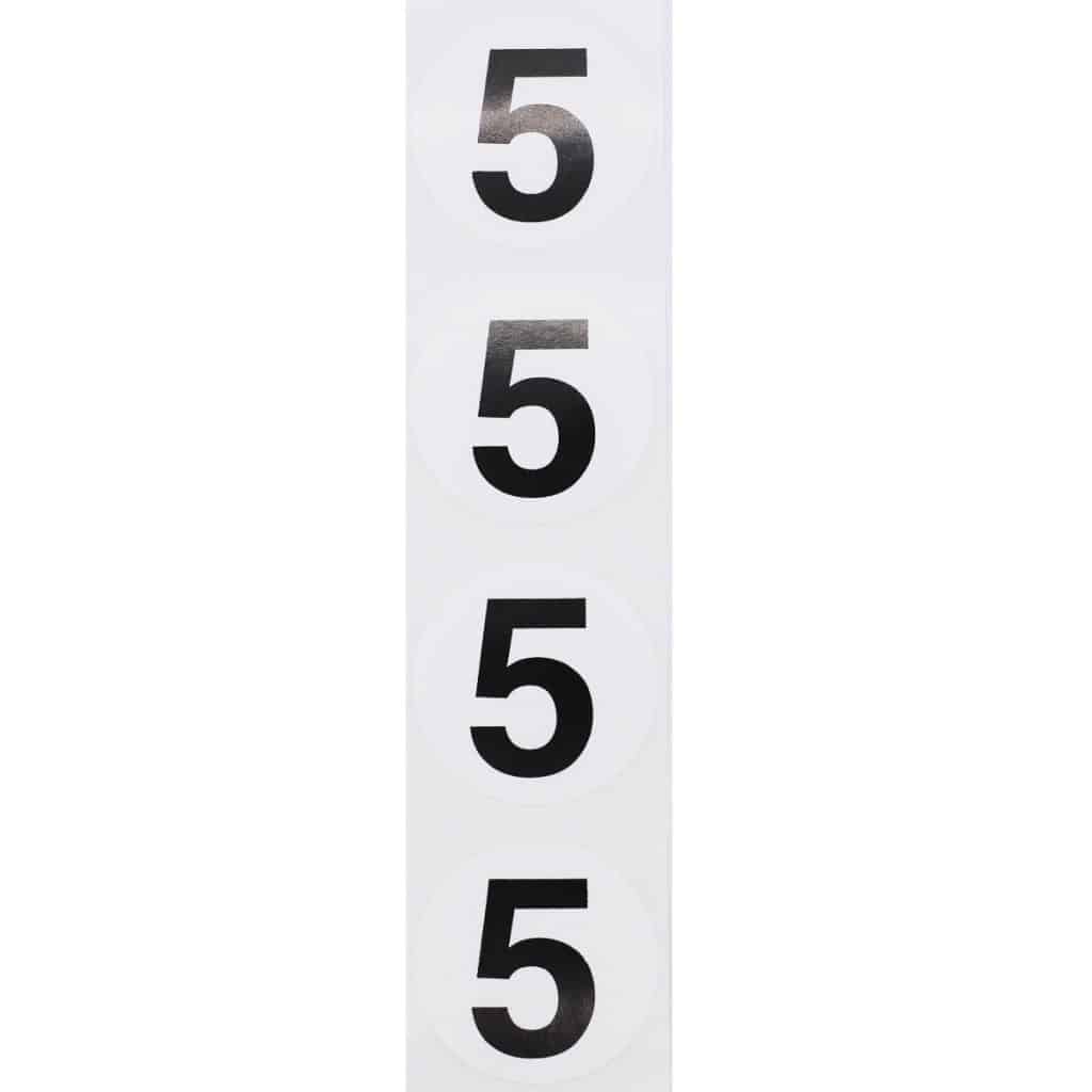 Number 5 Stickers Black/White 1.5" Round | InStockLabels.com