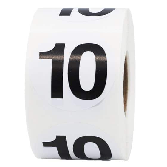 Number 10 Stickers Black/White 1.5" Round | InStockLabels.com
