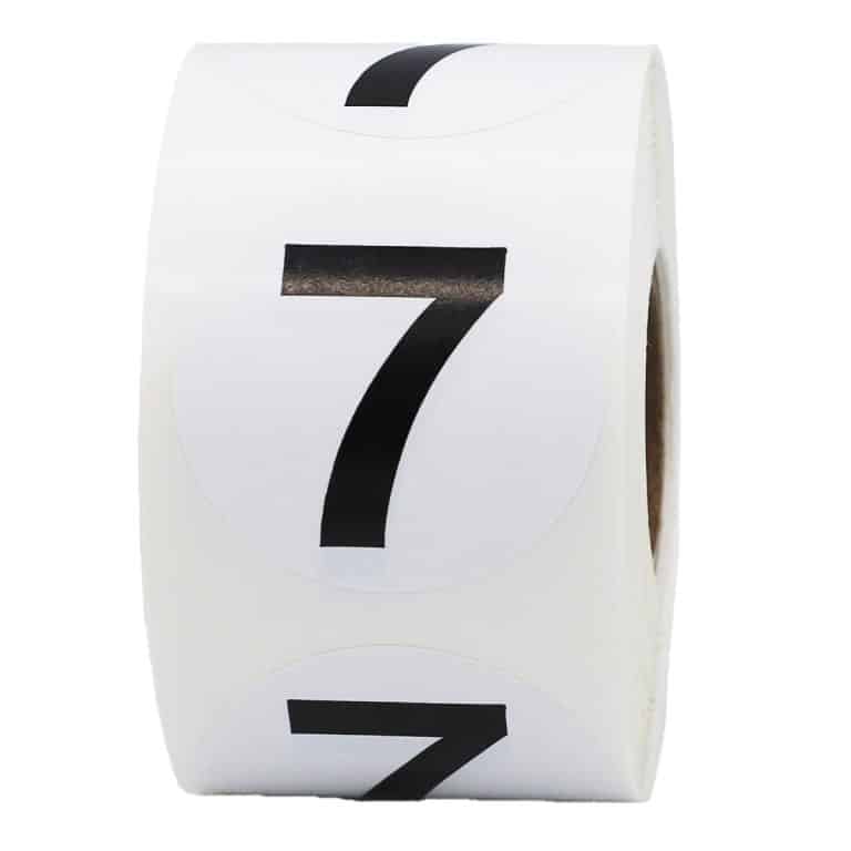 Number 7 Stickers Black/White 1.5" Round | InStockLabels.com