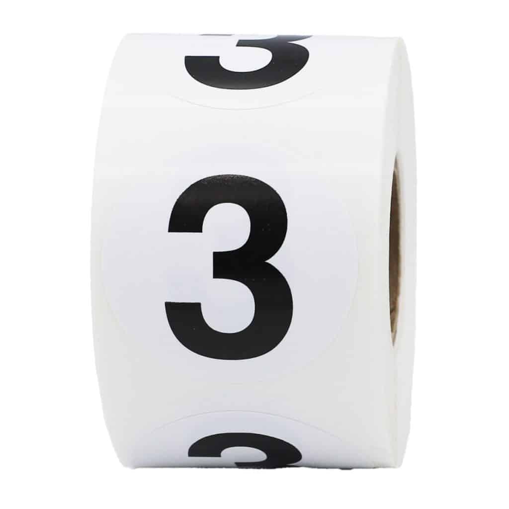 Number 3 Stickers Black/White 1.5" Round | InStockLabels.com