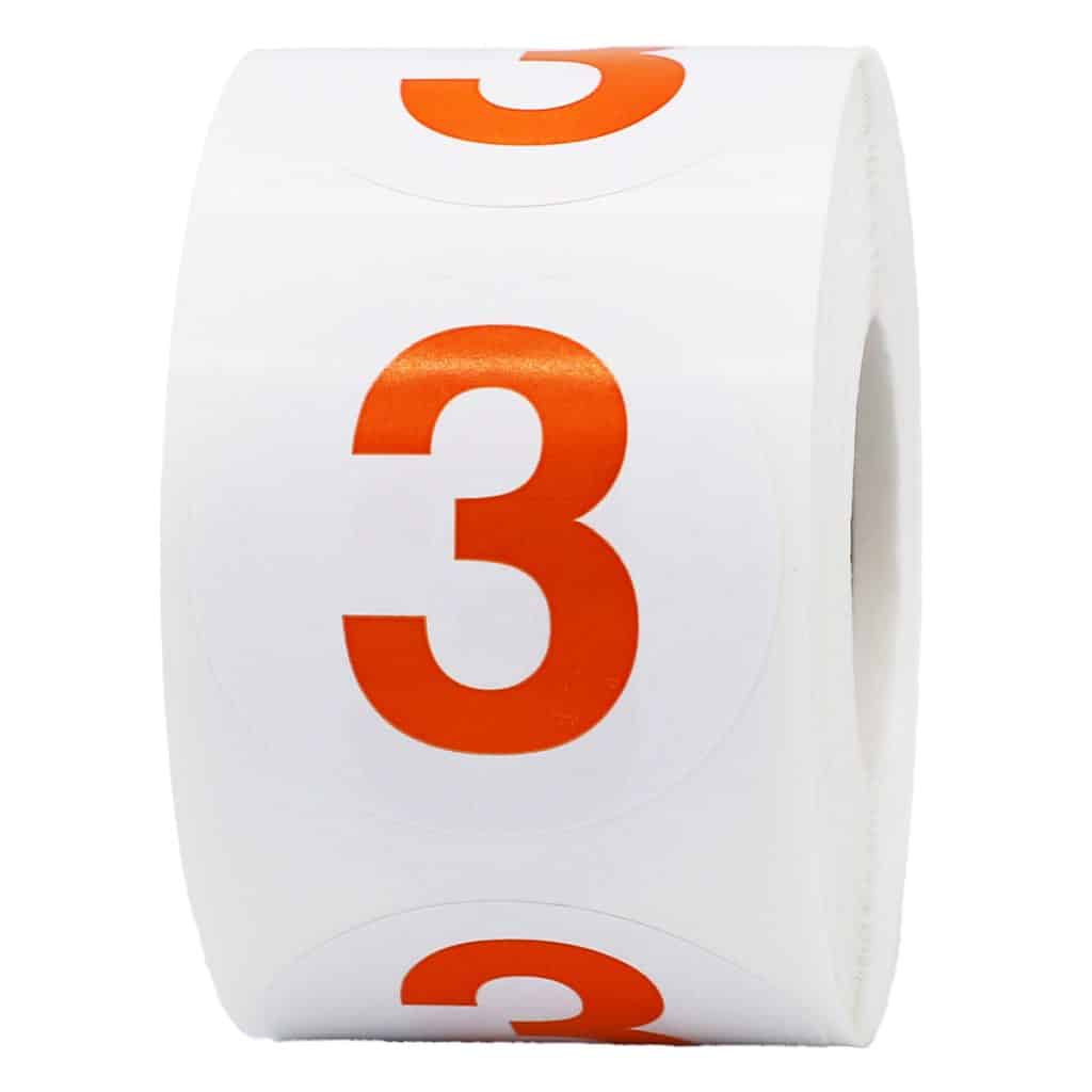 Number 3 Stickers Color Coded 1.5" Round | InStockLabels.com