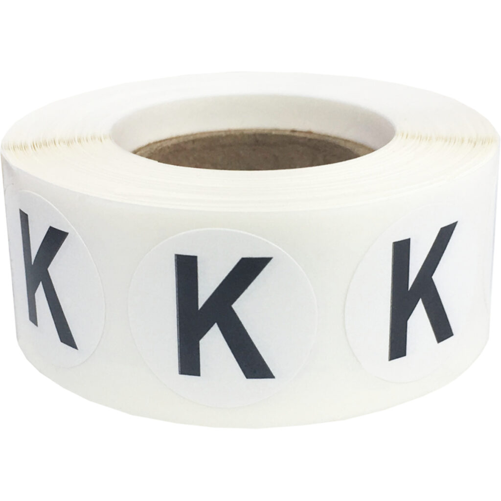 Letter K Stickers 3/4" Round | InStockLabels.com