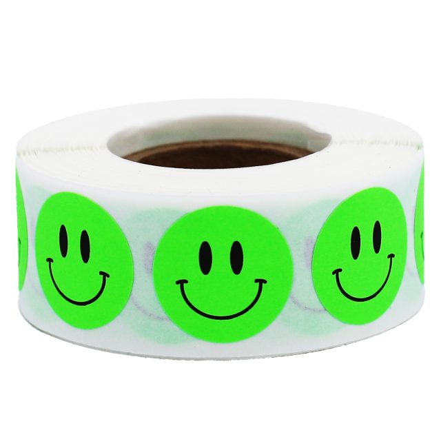 Fluorescent Green Smiley Face Stickers 3/4" | InStockLabels.com