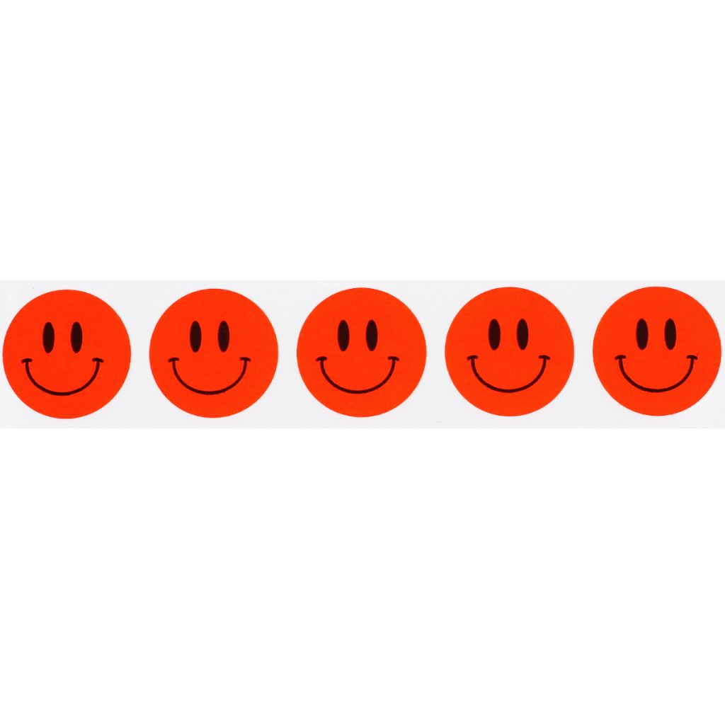Fluorescent Red Smiley Face Stickers 3/4" | InStockLabels.com