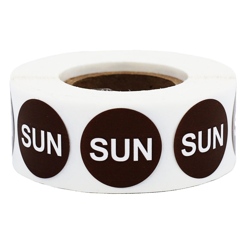 Sunday Color Coded Day Stickers 3/4" Round | InStockLabels.com