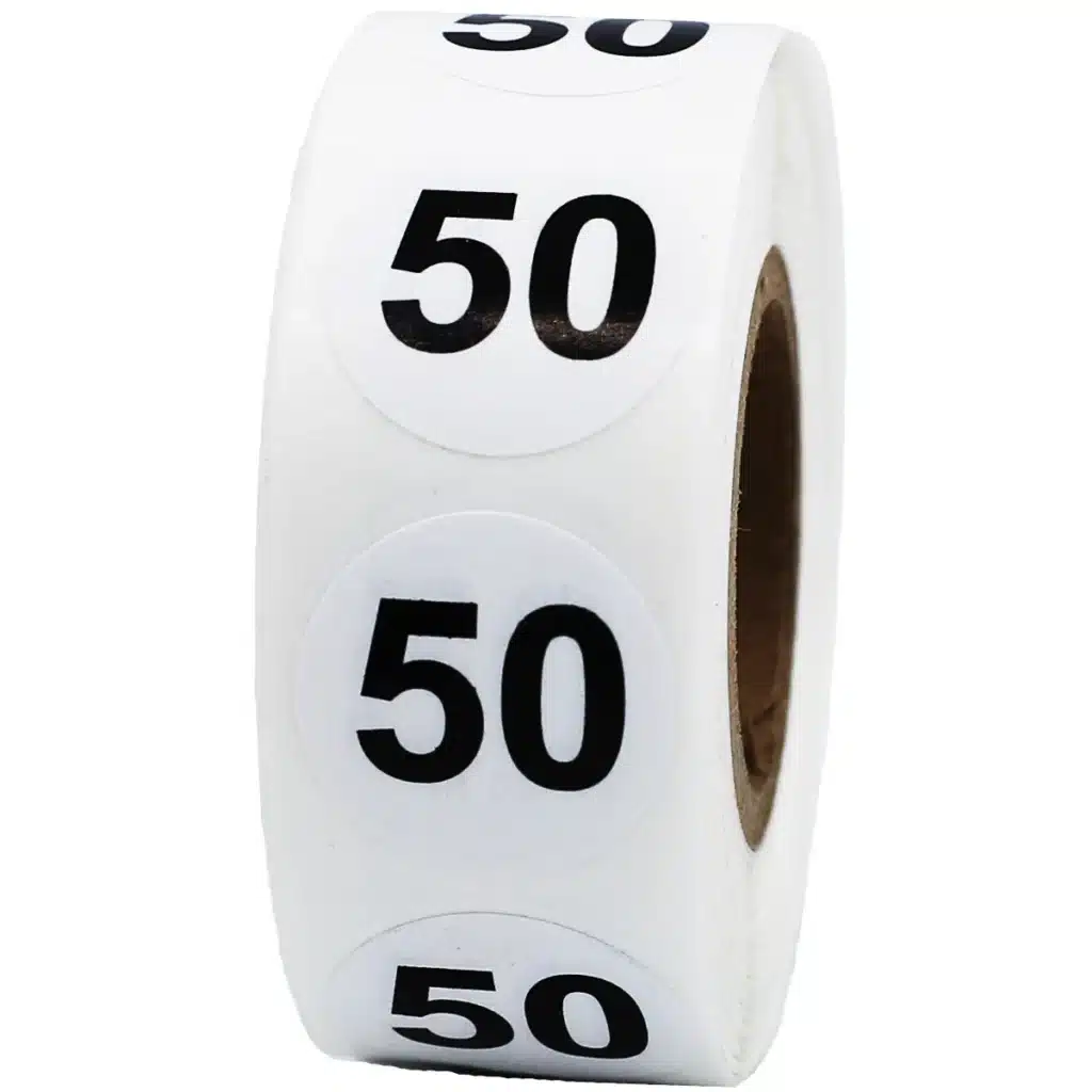 White Number 50 Stickers 3/4" | InStockLabels.com
