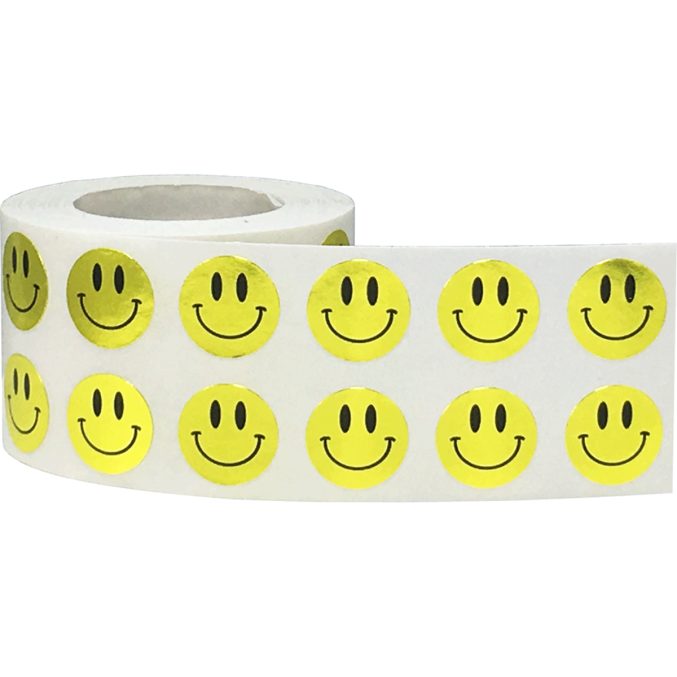 Small Metallic Gold Smiley Face Stickers 1/2" | InStockLabels.com