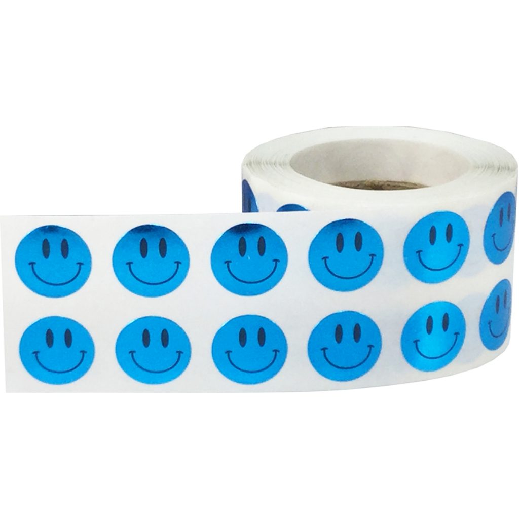 Small Metallic Blue Smiley Face Stickers 1/2" | InStockLabels.com