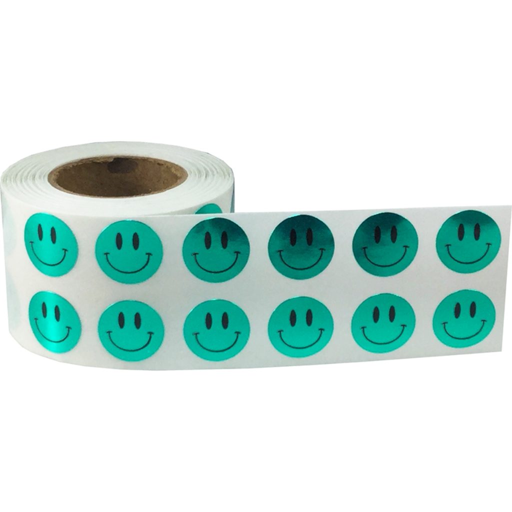Small Metallic Green Smiley Face Stickers 1/2" | InStockLabels.com