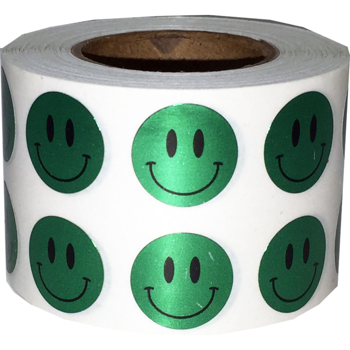 Small Metallic Green Smiley Face Stickers 1/2" | InStockLabels.com
