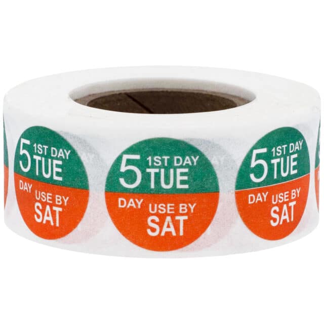 Tue - Sat Dissolvable 5 Day Food Rotation Labels | InStockLabels.com
