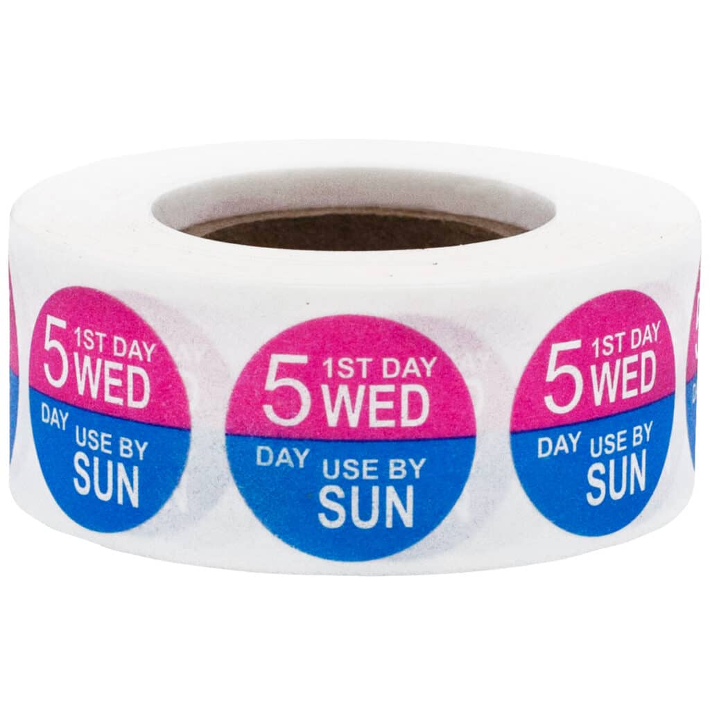 Wednesday Through Sunday Dissolvable 5 Day Food Rotation Labels QTY 500 ...