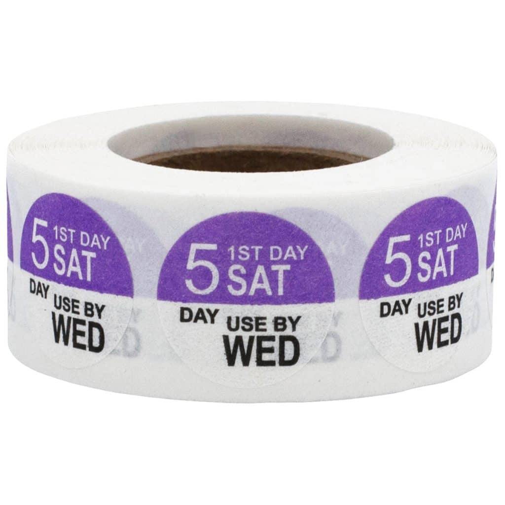 Saturday - Wednesday Dissolvable 5 Day Food Rotation Labels QTY 500 ...