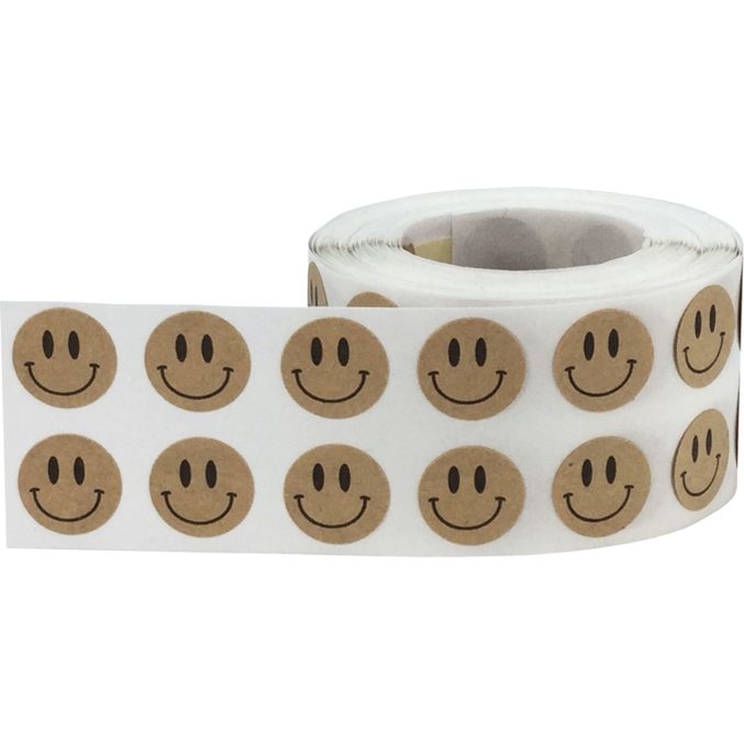 Small Natural Kraft Smiley Face Stickers 1/2" | InStockLabels.com