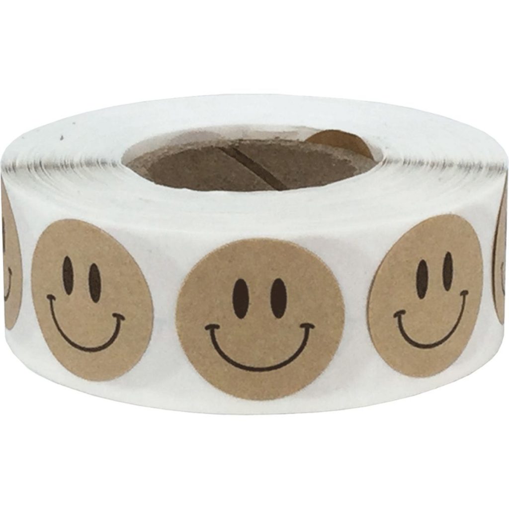 Natural Kraft Smiley Face Stickers 3/4" | InStockLabels.com