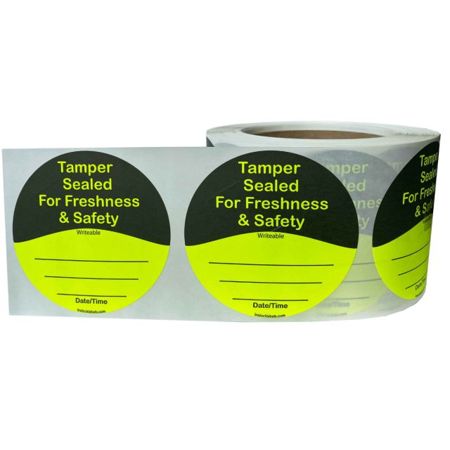 Tamper Sealed Food Labels | Fluorescent Yellow | InStockLabels.com