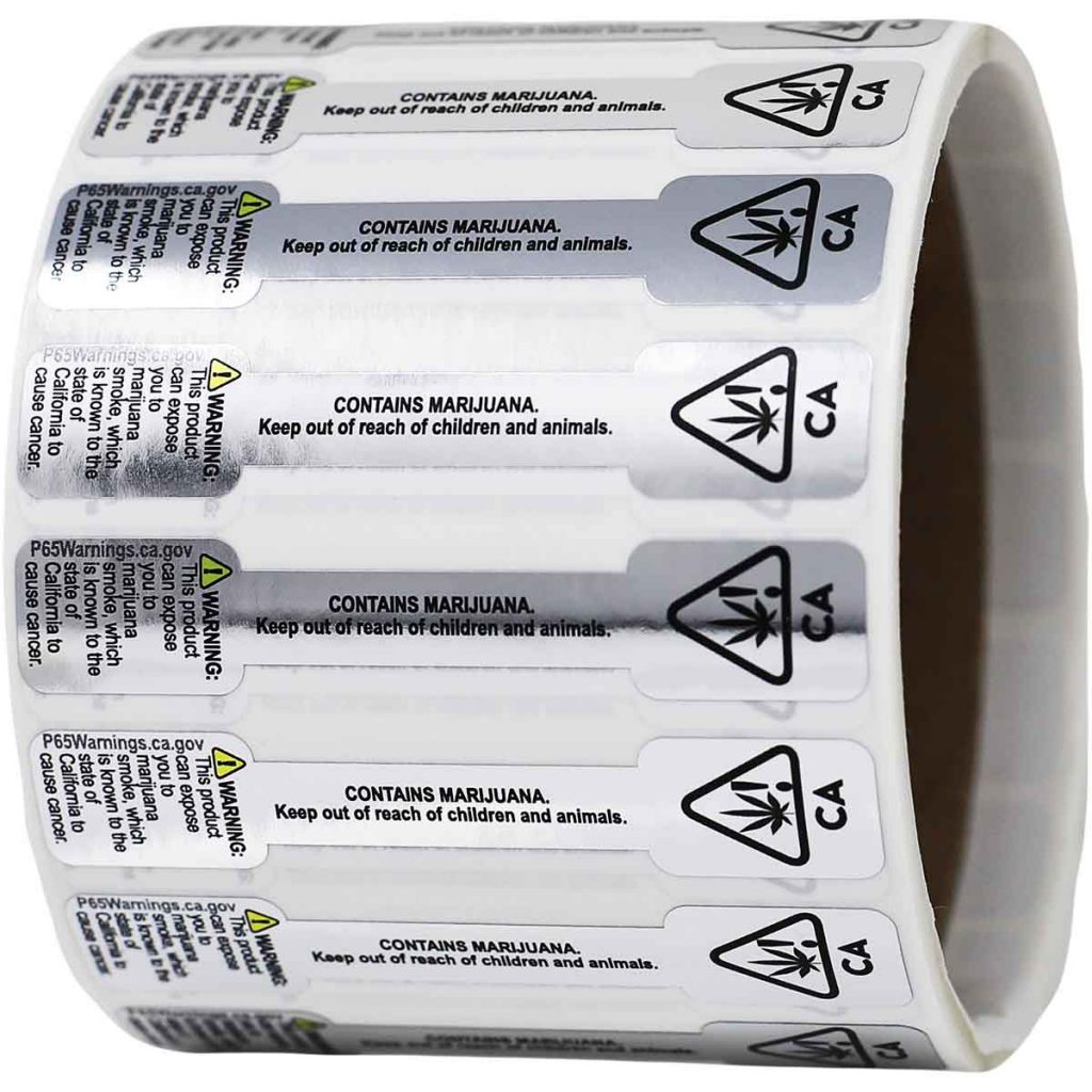 Metallic Silver California Prop 65 Cannabis Tamper Labels ...