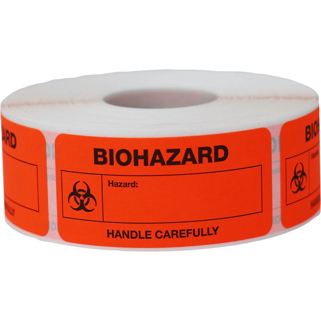 Biohazard Writable Handle Carefully Labels - InStockLabels.com