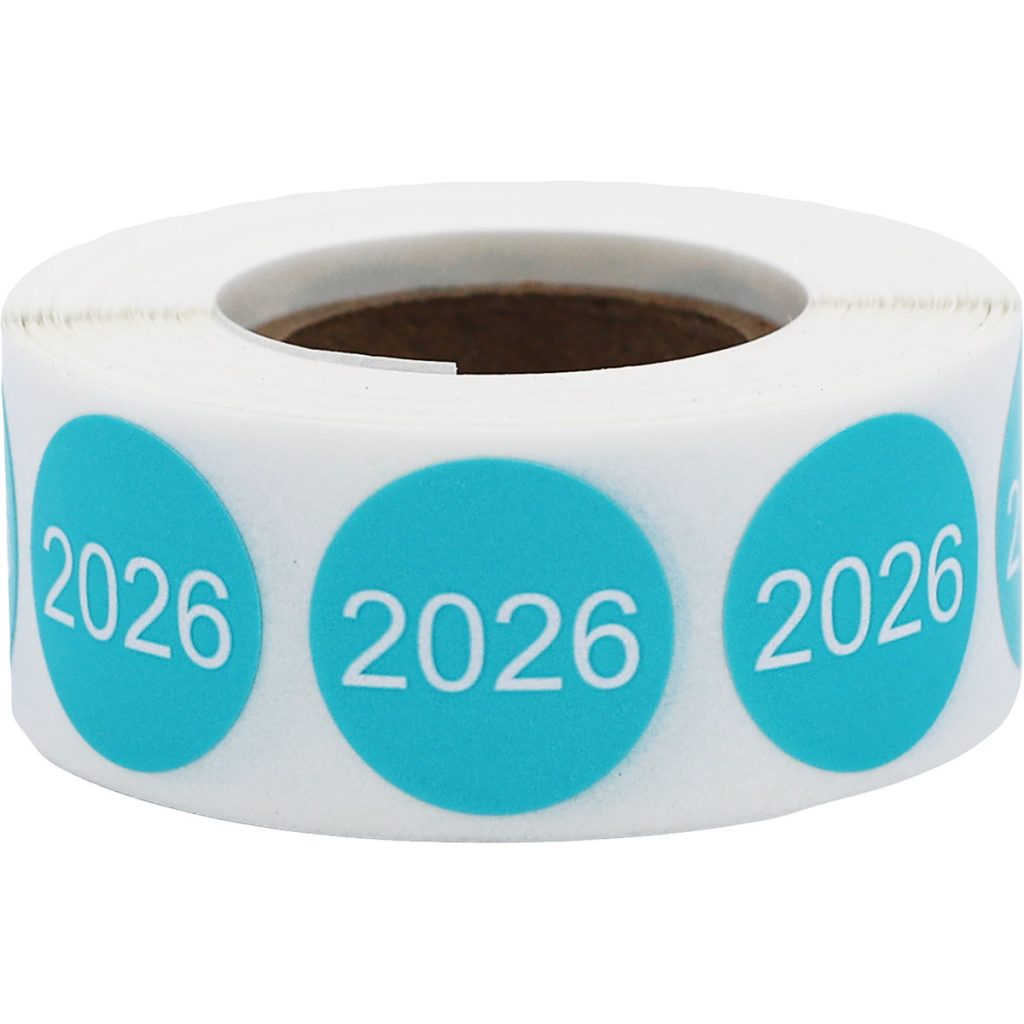 Small Year 2026 Stickers | 3/4" Round - Teal - InStockLabels.com