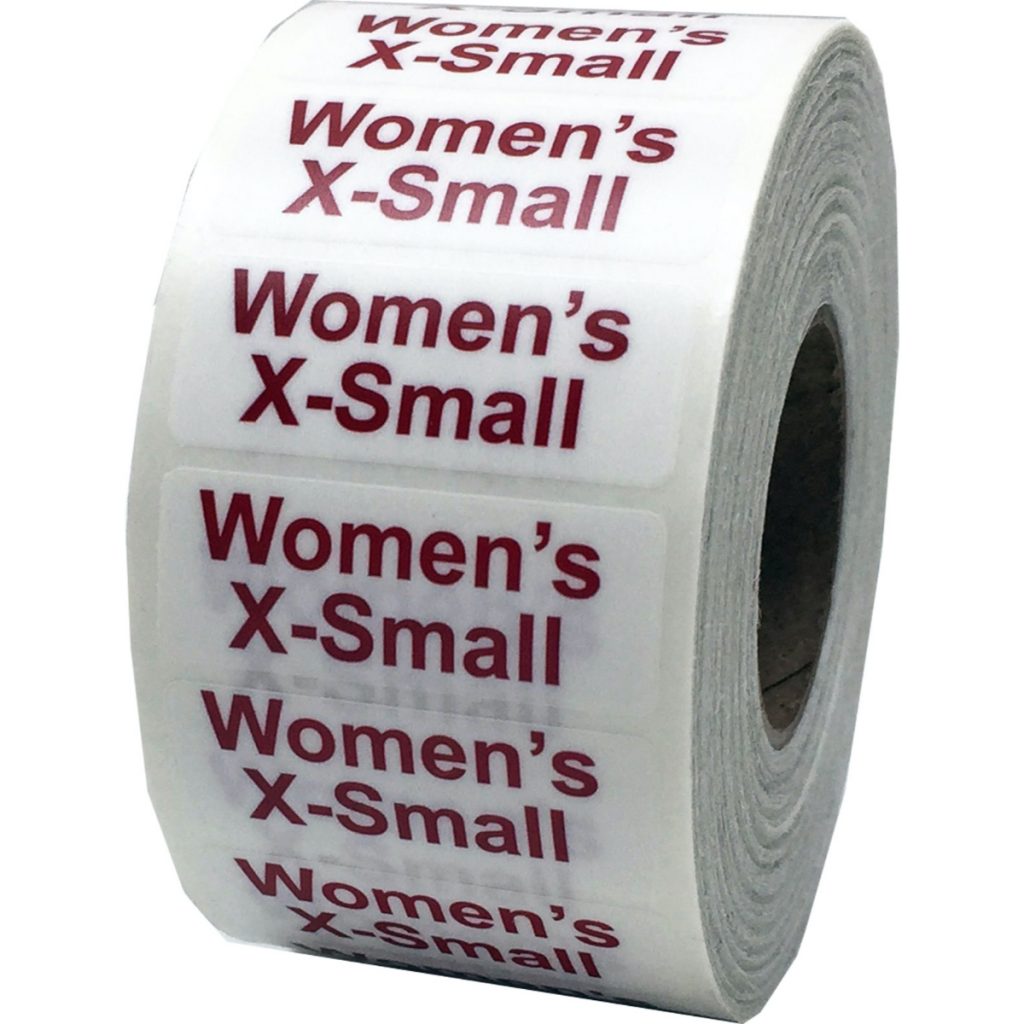 Women's Clear Size Strip Labels with Maroon Print | InStockLabels.com