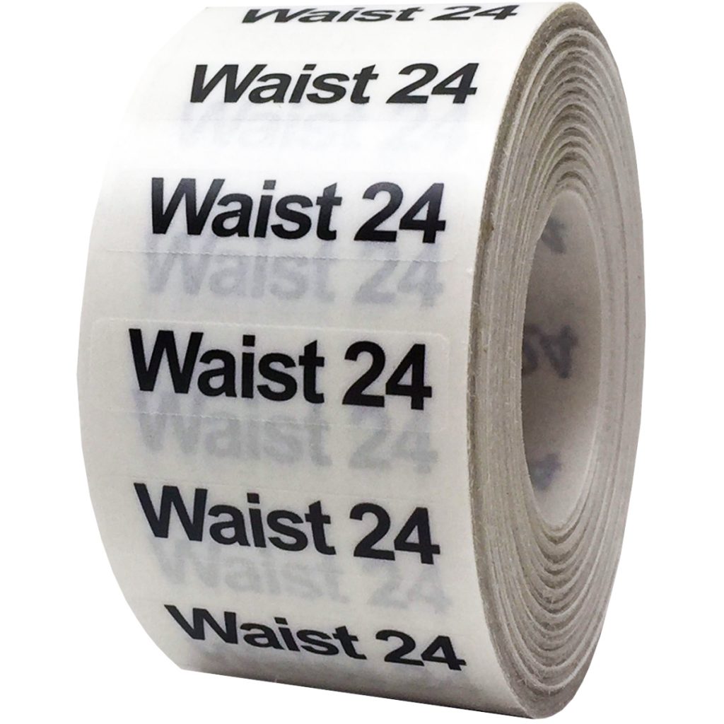 Women's Ultra Clear Waist Size Strip Labels 1.25" x 5" - InStockLabels.com