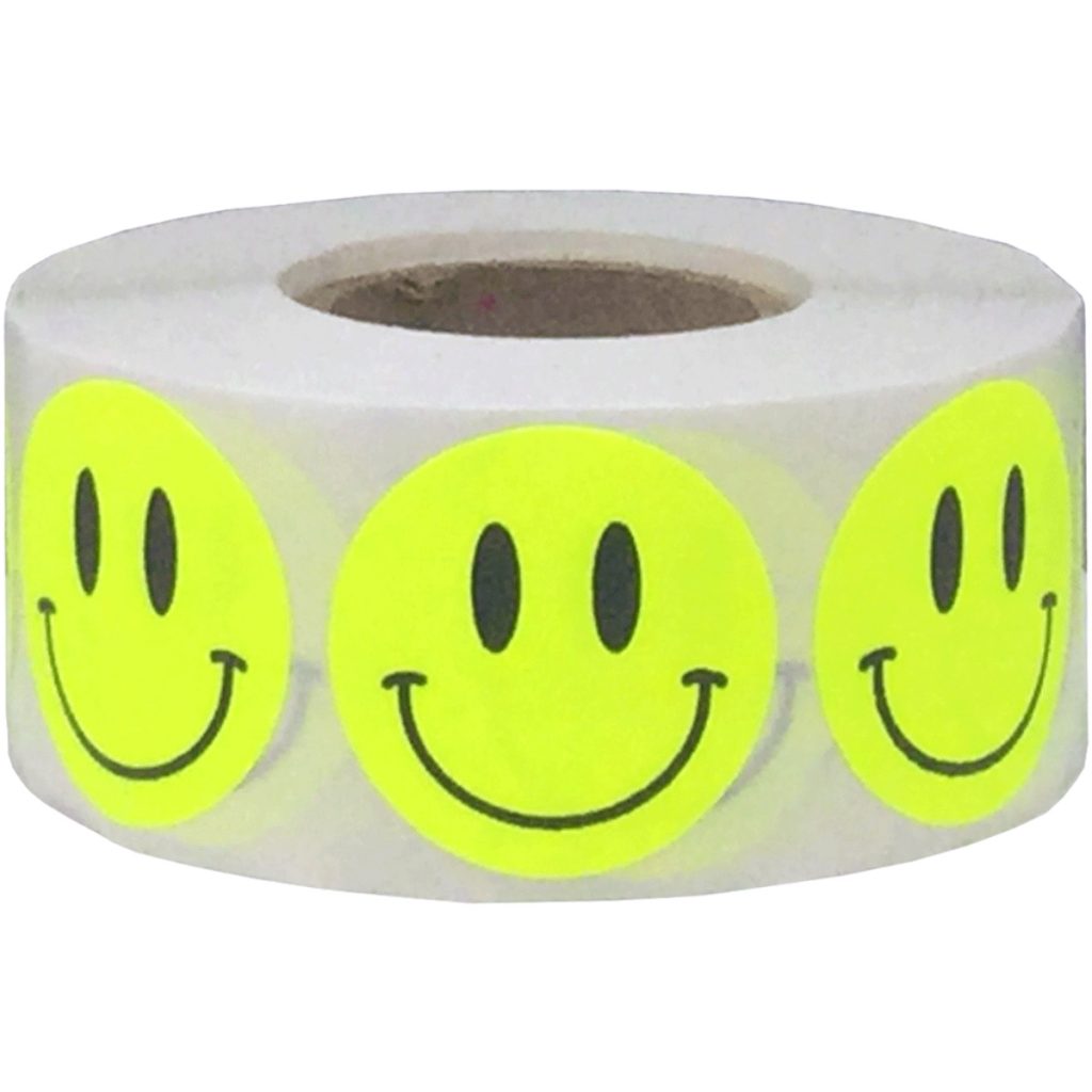 Fluorescent Yellow Smiley Face Stickers 1" | InStockLabels.com