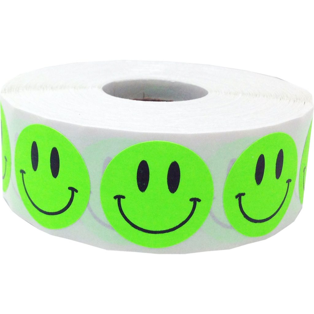 Fluorescent Green Smiley Face Stickers 1" | InStockLabels.com