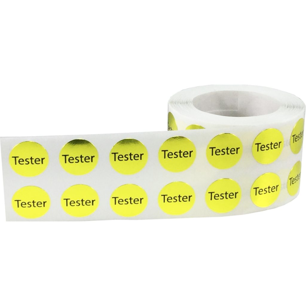 Small Gold Foil Tester Stickers 1/2" Round | InStockLabels.com