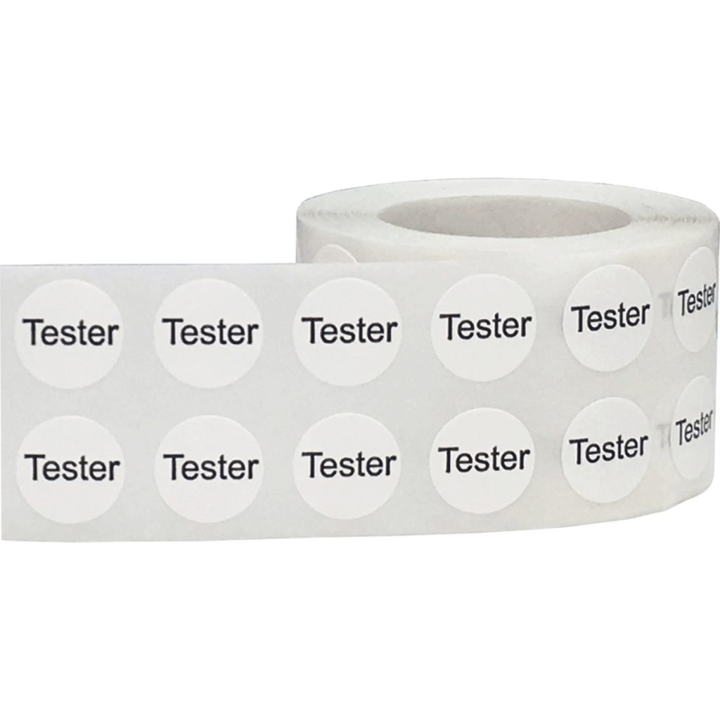 Small White Tester Stickers 1/2" Round | InStockLabels.com