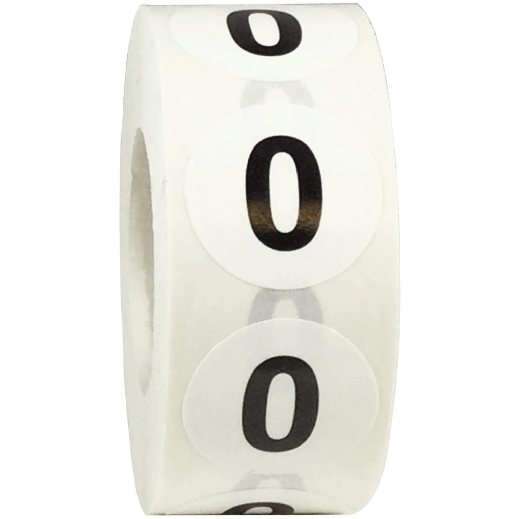 White Number 0 Stickers 3/4" | InStockLabels.com