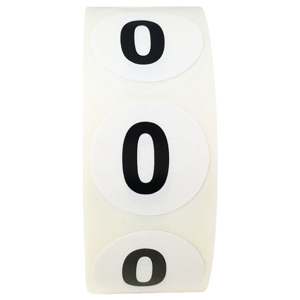White Number 0 Stickers 3/4" | InStockLabels.com