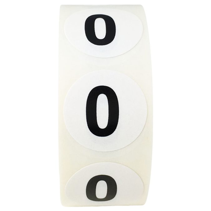 White Number 0 Stickers 3/4" | InStockLabels.com