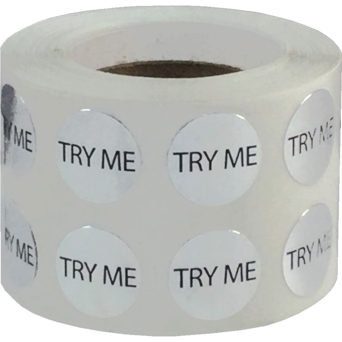 Small Silver Foil Try Me Stickers 1//2" Round | InStockLabels.com