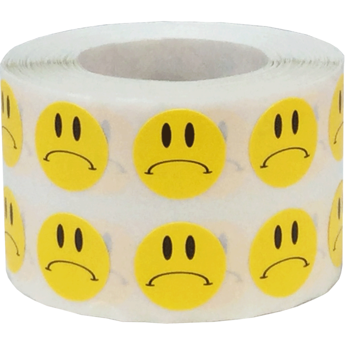 Yellow Sad Frowny Face Stickers 1/2" Inch | InStockLabels.com